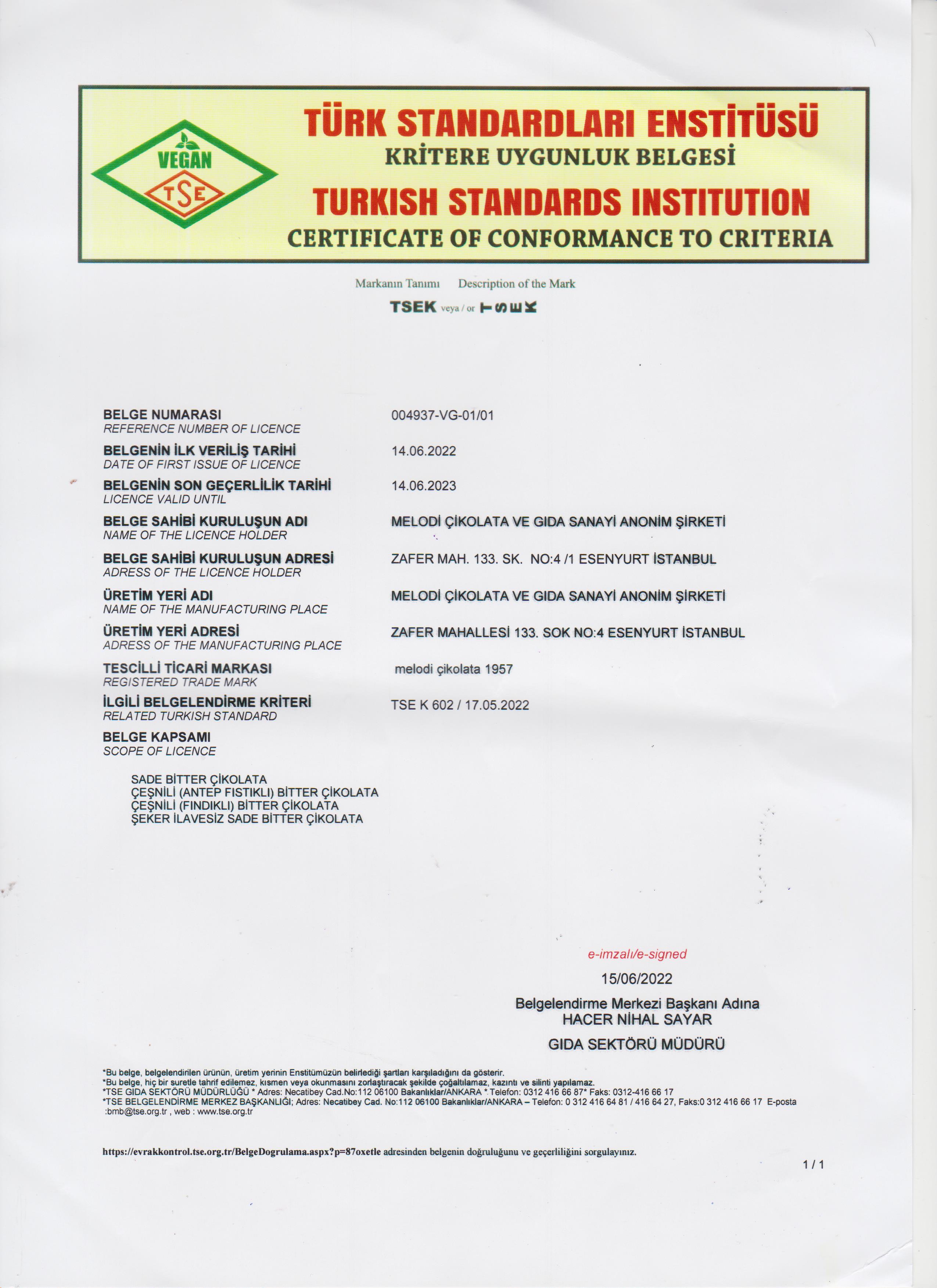 Certifications | Melodi Çikolata